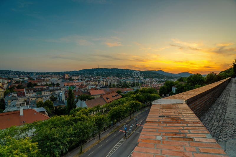 Sunset on Buda Side, View from Arpad Toth Promenade Stock Photo - Image ...