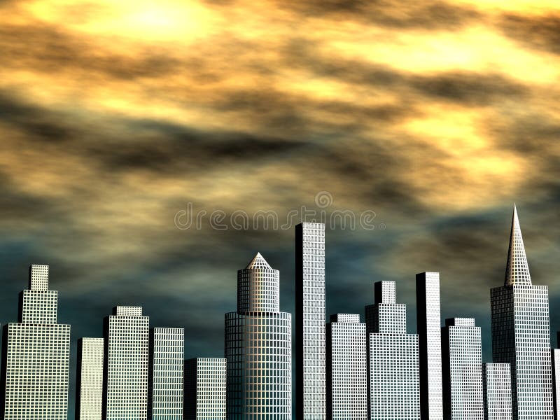 Sunset and Buildings Illustration Stock Illustration - Illustration of ...
