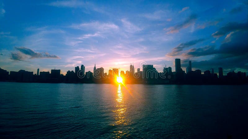 Sunset between Buildings on Manhattan New York Stock Image - Image of ...