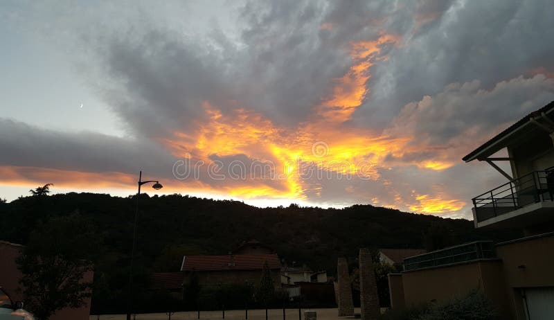 Sunset burning sky stock photo. Image of sunrise, fire - 114390768