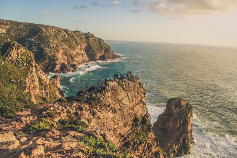 The Sunset View from Cabo De Roca Stock Photo - Image of people, ocean ...