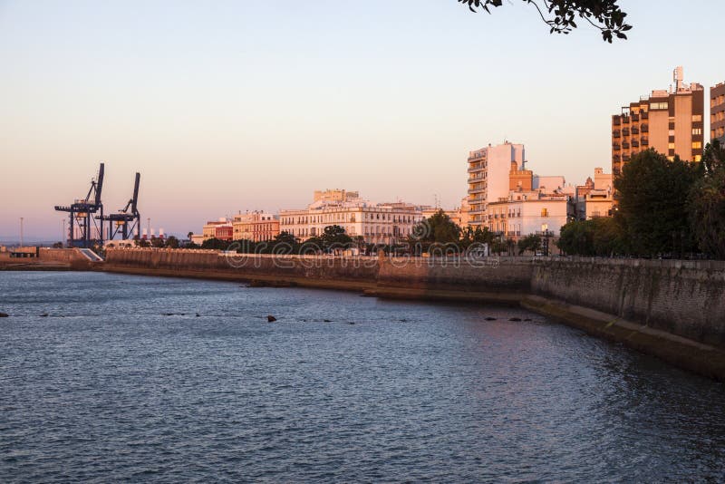 Sunset in Cadiz stock image. Image of architecture, evening - 96781159