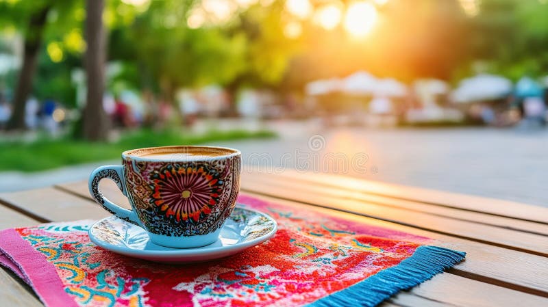 Sunset Cafe Coffee Park Outdoor Relaxation Stock Photo - Image of drink ...