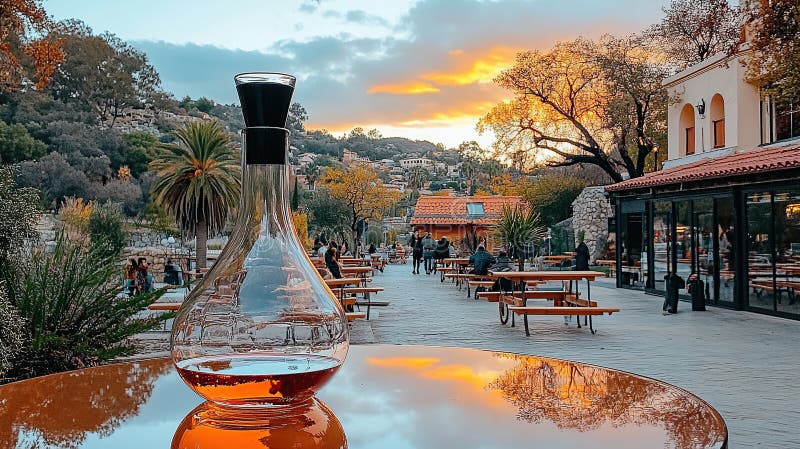 Sunset Cafe View, Glass Decanter Stock Illustration - Illustration of ...