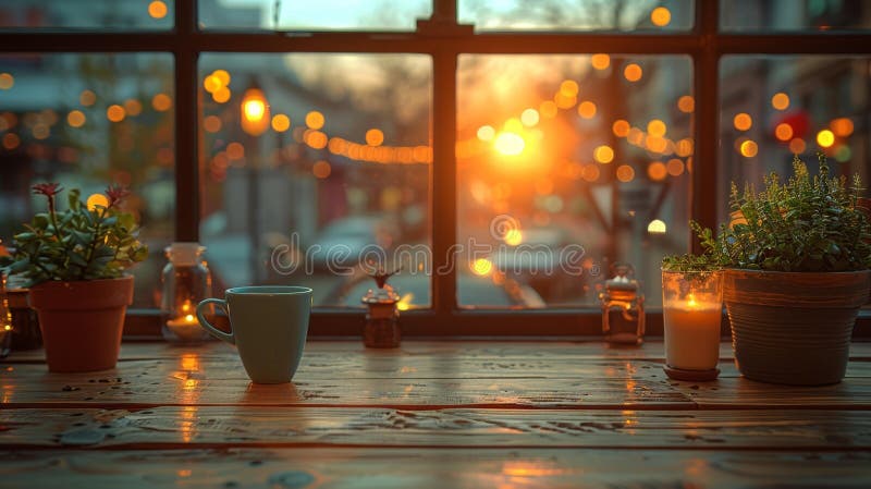 Sunset through Cafe Window - Cozy Ambiance - Generative Ai Stock ...