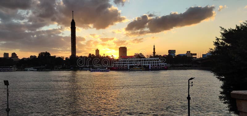 Sunset in Cairo editorial photography. Image of nile - 173372747