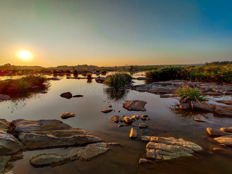 Sunset by the Calm Riverside Stock Image - Image of calm, dawn: 180237927