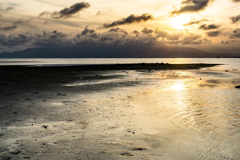 Sunset in a Calm Sea into the River Stock Image - Image of nature ...