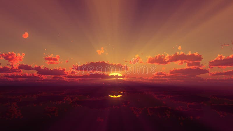 Sunset Calmly Sea Sun Ray 3d Render Stock Illustration - Illustration ...