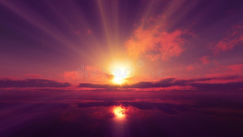 Sunset Calmly Sea Sun Ray 3d Render Stock Illustration - Illustration ...
