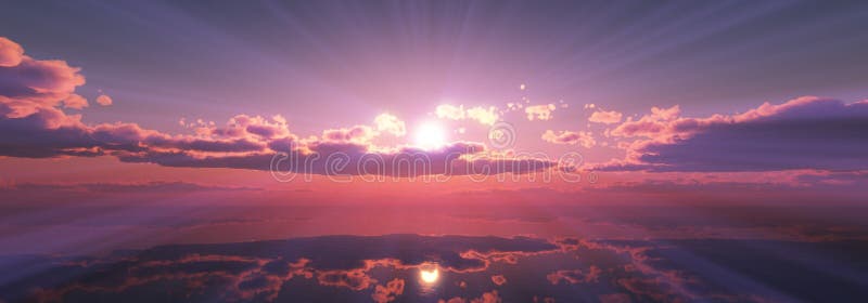 Sunset Calmly Sea Sun Ray 3d Render Stock Illustration - Illustration ...