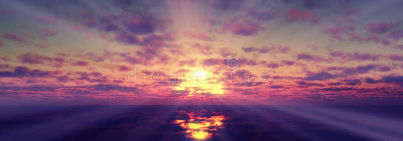 Sunset Calmly Sea Sun Ray 3d Render Stock Illustration - Illustration ...