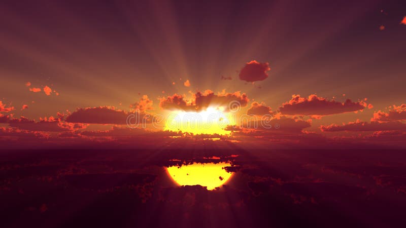Sunset Calmly Sea Sun Ray 3d Render Stock Illustration - Illustration ...