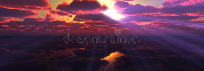 Sunset Calmly Sea Sun Ray 3d Render Stock Illustration - Illustration ...