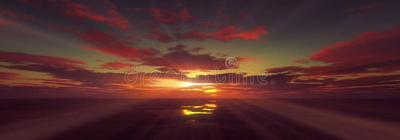 Sunset Calmly Sea Sun Ray 3d Render Stock Illustration - Illustration ...