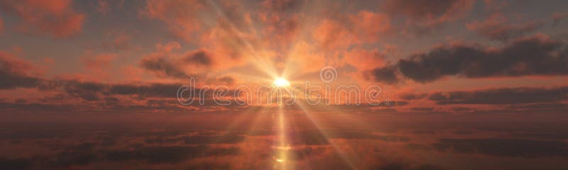 Sunset Calmly Sea Sun Ray 3d Render Stock Illustration - Illustration ...