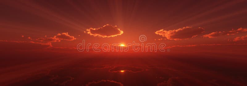 Sunset Calmly Sea Sun Ray 3d Render Stock Illustration - Illustration ...