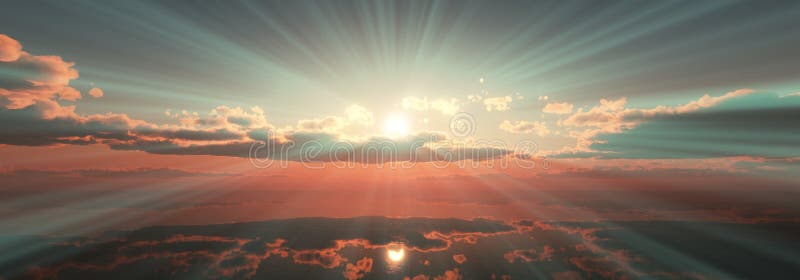 Sunset Calmly Sea Sun Ray 3d Render Stock Illustration - Illustration ...