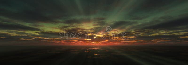 Sunset Calmly Sea Sun Ray 3d Render Stock Illustration - Illustration ...