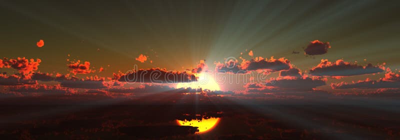 Sunset Calmly Sea Sun Ray 3d Render Stock Illustration - Illustration ...