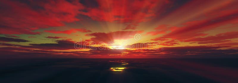 Sunset Calmly Sea Sun Ray 3d Render Stock Illustration - Illustration ...