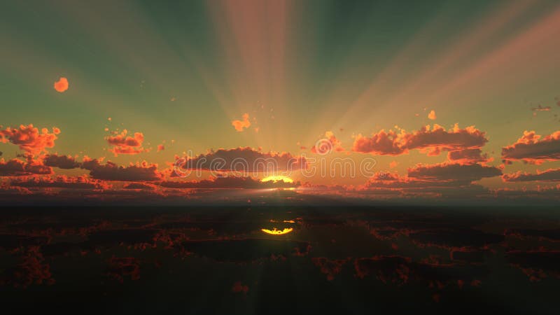 Sunset Calmly Sea Sun Ray 3d Render Stock Illustration - Illustration ...