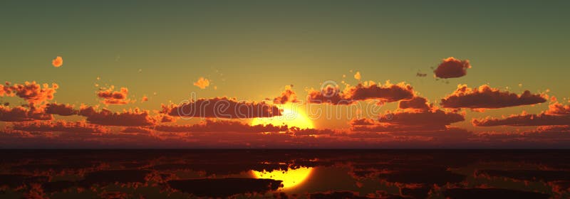 Sunset Calmly Sea Sun Ray 3d Render Stock Image - Image of beauty ...