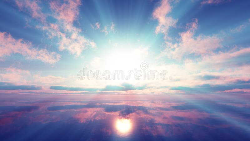 Sunset Calmly Sea Sun Ray 3d Render Stock Illustration - Illustration ...