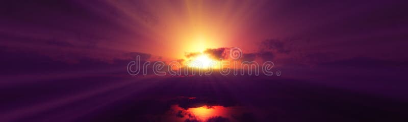 Sunset Calmly Sea Sun Ray 3d Render Stock Illustration - Illustration ...