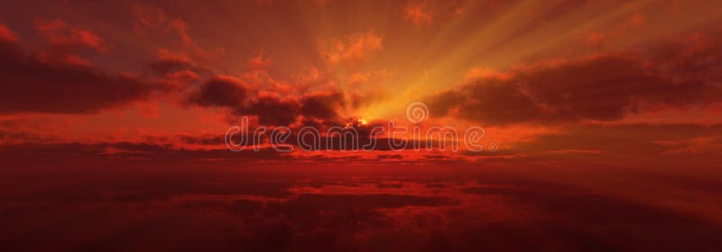 Sunset Calmly Sea Sun Ray 3d Render Stock Illustration - Illustration ...