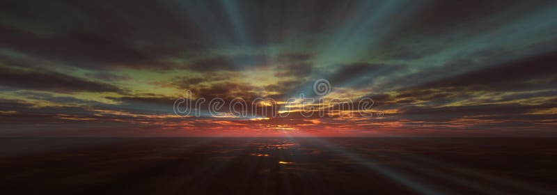 Sunset Calmly Sea Sun Ray 3d Render Stock Illustration - Illustration ...