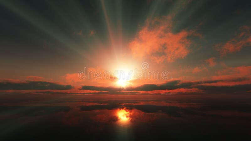 Sunset Calmly Sea Sun Ray 3d Render Stock Illustration - Illustration ...