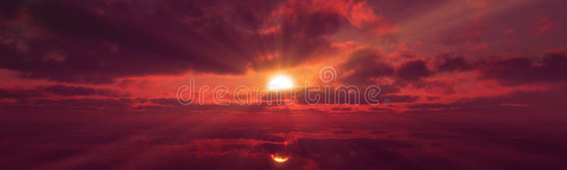 Sunset Calmly Sea Sun Ray 3d Render Stock Illustration - Illustration ...