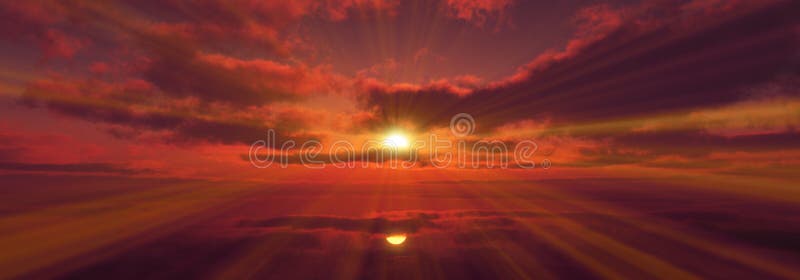 Sunset Calmly Sea Sun Ray 3d Render Stock Illustration - Illustration ...