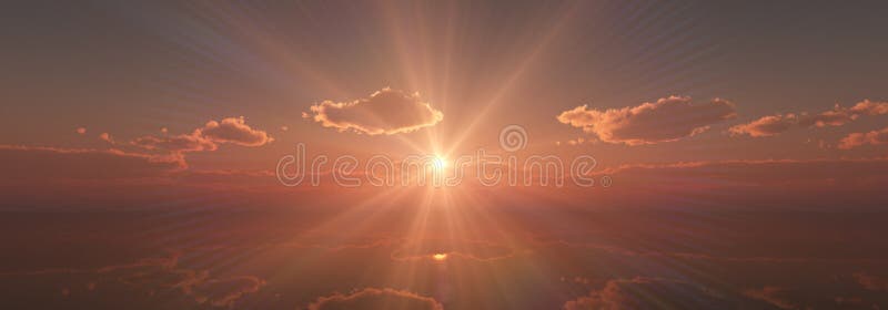 Sunset Calmly Sea Sun Ray 3d Render Stock Illustration - Illustration ...