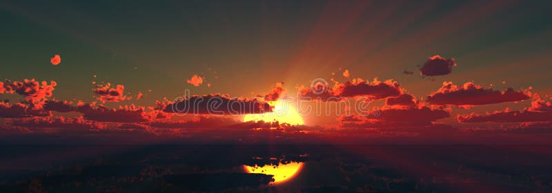 Sunset Calmly Sea Sun Ray 3d Render Stock Illustration - Illustration ...