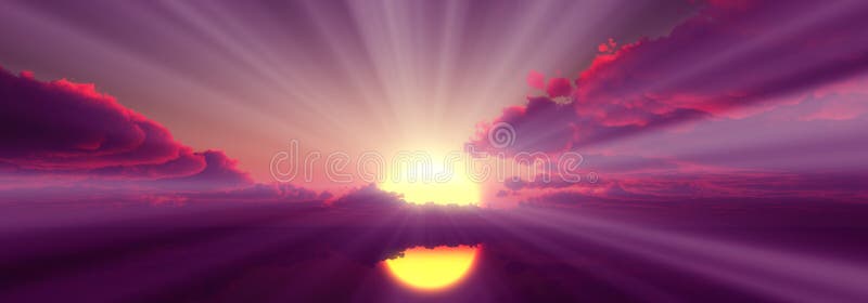 Sunset Calmly Sea Sun Ray 3d Render Stock Illustration - Illustration ...