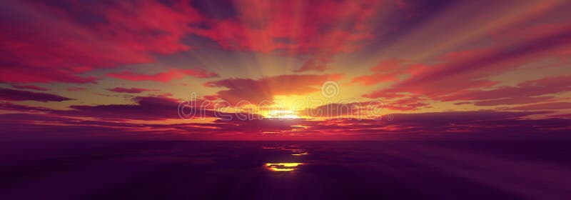 Sunset Calmly Sea Sun Ray 3d Render Stock Illustration - Illustration ...