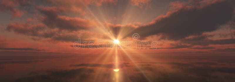 Sunset Calmly Sea Sun Ray 3d Render Stock Illustration - Illustration ...
