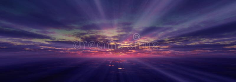 Sunset Calmly Sea Sun Ray 3d Render Stock Illustration - Illustration ...