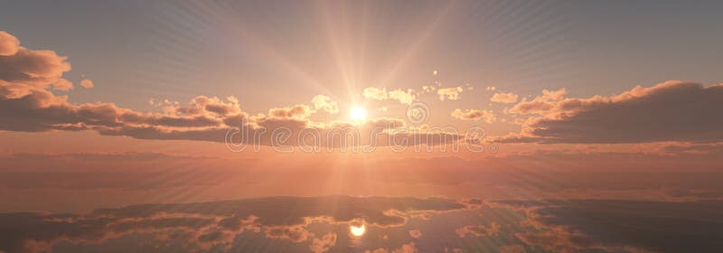Sunset Calmly Sea Sun Ray 3d Render Stock Illustration - Illustration ...
