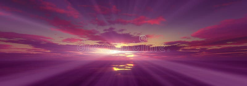 Sunset Calmly Sea Sun Ray 3d Render Stock Illustration - Illustration ...