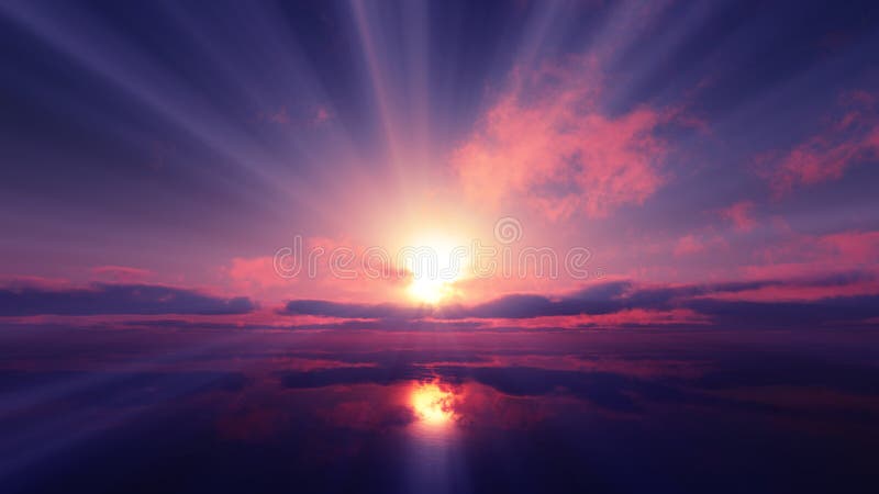 Sunset Calmly Sea Sun Ray 3d Render Stock Illustration - Illustration ...