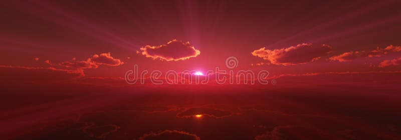 Sunset Calmly Sea Sun Ray 3d Render Stock Illustration - Illustration ...
