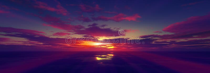 Sunset Calmly Sea Sun Ray 3d Rendering Stock Illustration ...