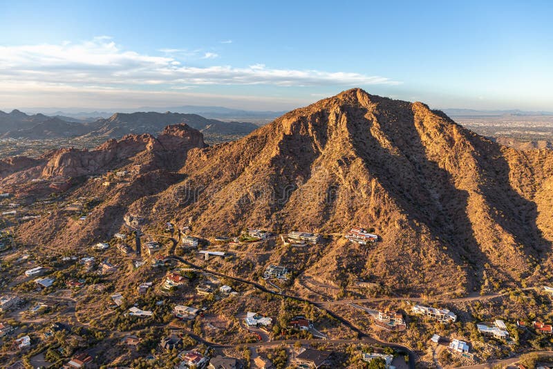 Sunset on Camelback Mountain, Aerial View Looking Northwest Stock Photo ...