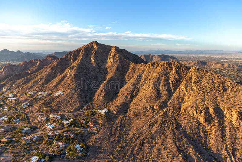 Sunset on Camelback Mountain, Aerial View Looking West Stock Photo ...