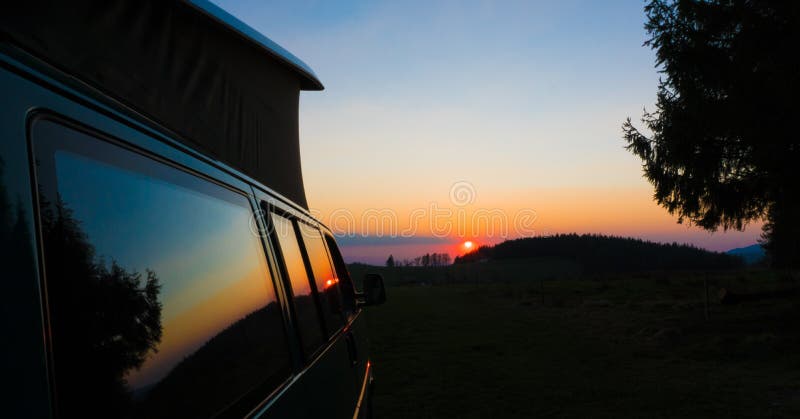 Sunset Camper vanlife stock photo. Image of dusk, sunset - 184625096