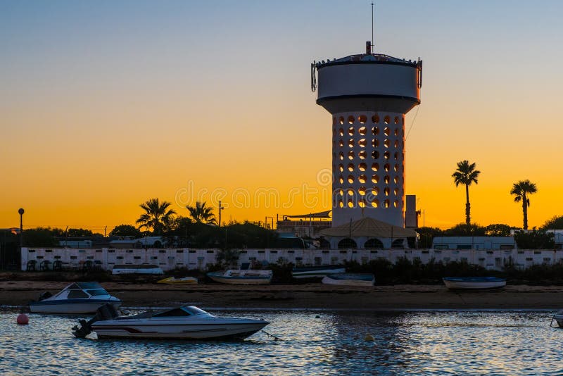 Sunset in Camping Beach Park of Faro Stock Image - Image of building ...