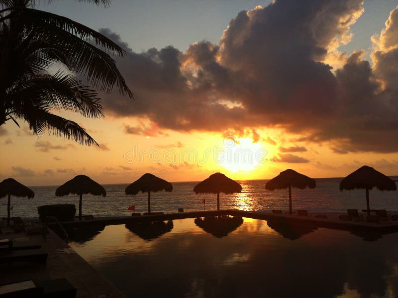 Sunset in Cancun, Mexico stock image. Image of styled - 96899579